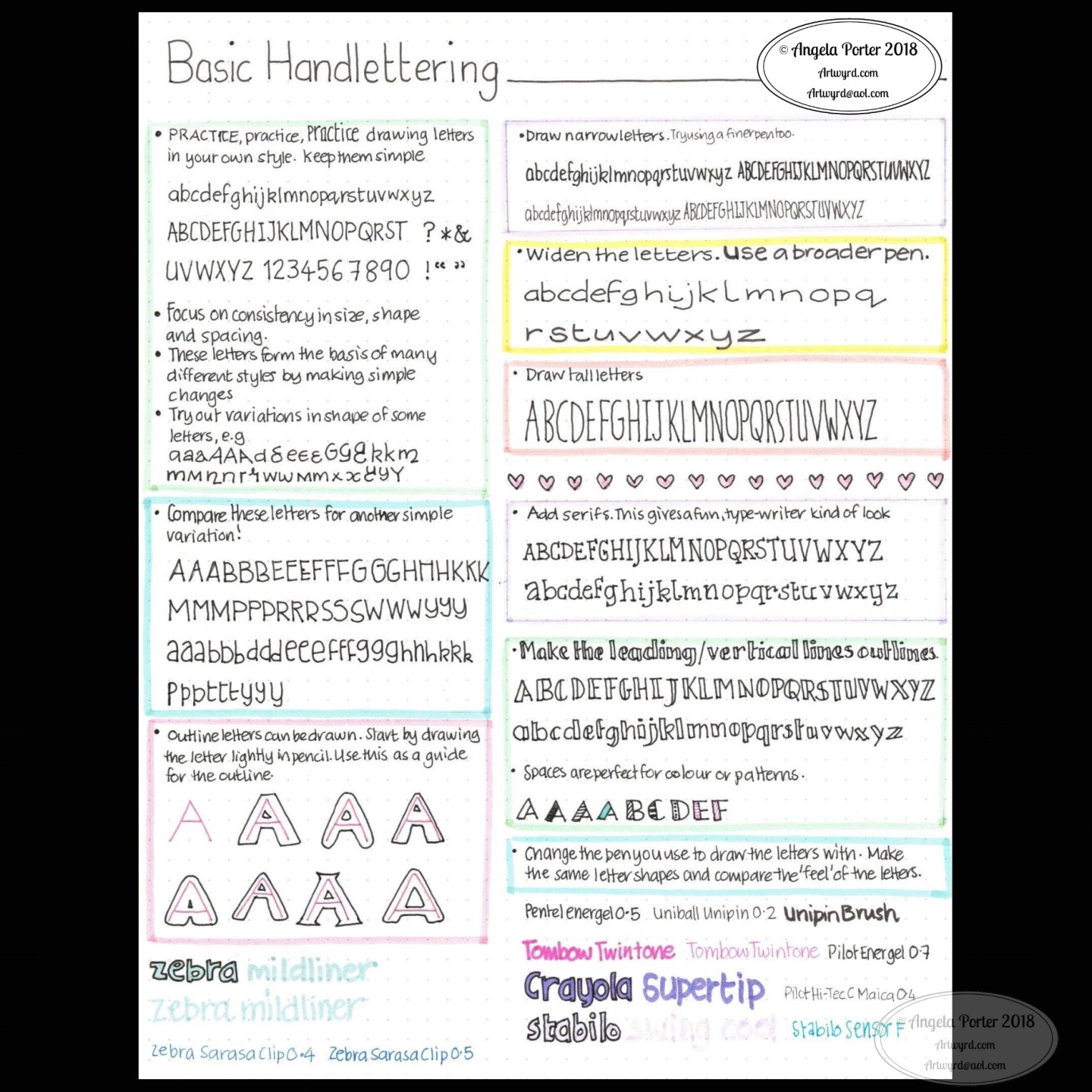 Basic Hand Lettering reference sheet – Art is the Adventure